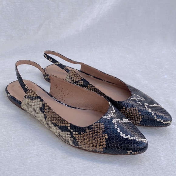 Madewell | Shoes | Madewell Modern Slingback Snake Print Leather Flats ...